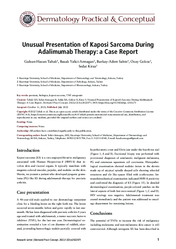 (PDF) Unusual Presentation of Kaposi Sarcoma During Adalimumab Therapy: A Case Report