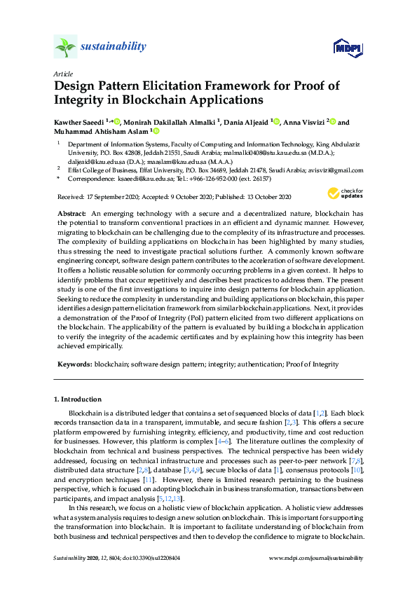 (PDF) Design Pattern Elicitation Framework for Proof of Integrity in Blockchain Applications ...