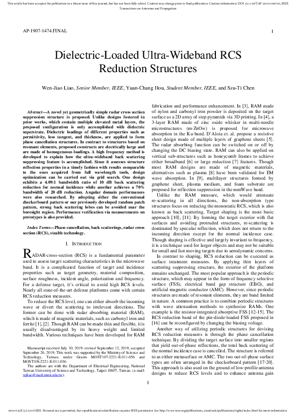 (PDF) Dielectric-Loaded Ultrawideband RCS Reduction Structures