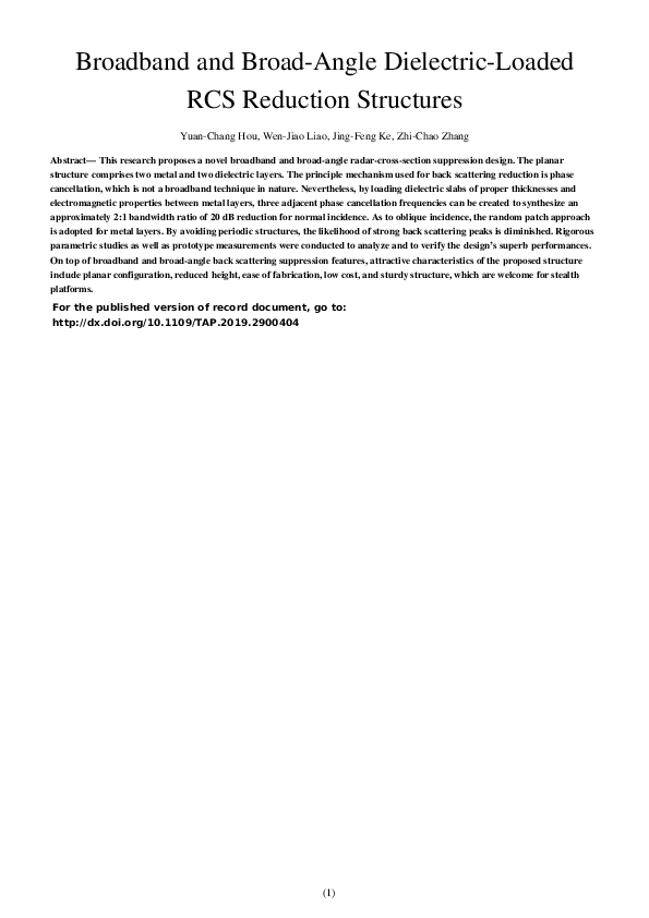 (PDF) Broadband and Broad-Angle Dielectric-Loaded RCS Reduction Structures | Yuan Chang Hou ...