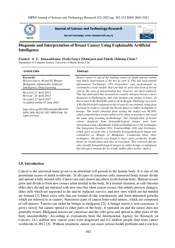 (PDF) Diagnosis and Interpretation of Breast Cancer Using Explainable Artificial Intelligence