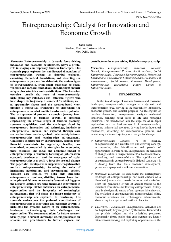 (PDF) Entrepreneurship: Catalyst for Innovation and Economic Growth