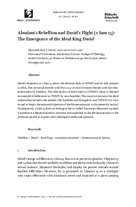 (PDF) Absalom’s Rebellion and David’s Flight (2 Sam 15): The Emergence ...