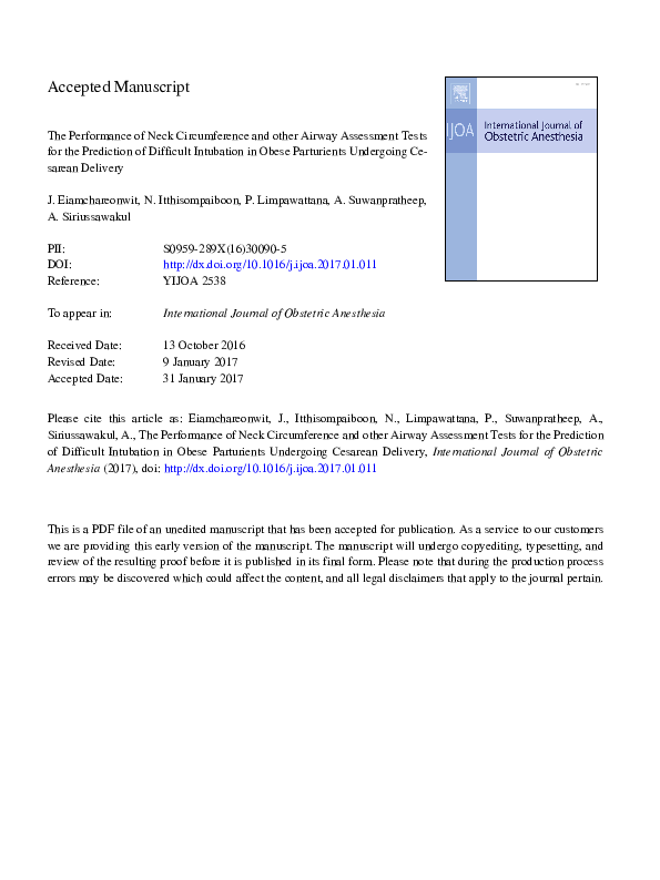 (PDF) The performance of neck circumference and other airway assessment ...