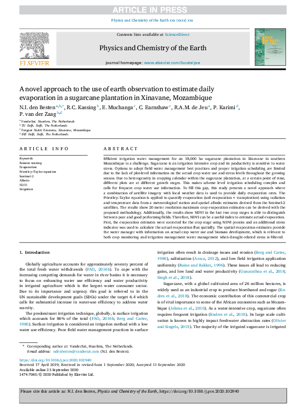(PDF) A novel approach to the use of earth observation to estimate ...