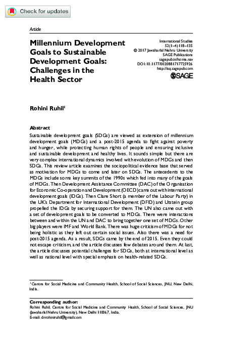 (PDF) Millennium development goals to sustainable development goals: Journey continues for a ...