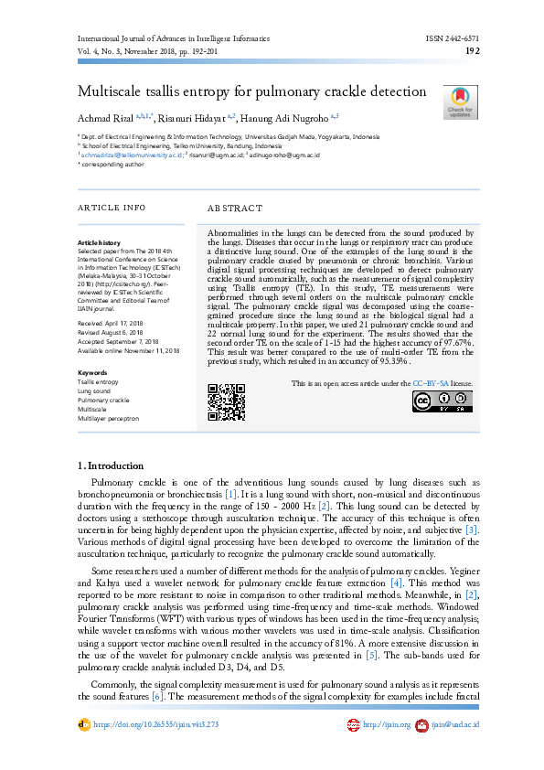 (PDF) Multiscale tsallis entropy for pulmonary crackle detection | Risanuri Hidayat - Academia.edu