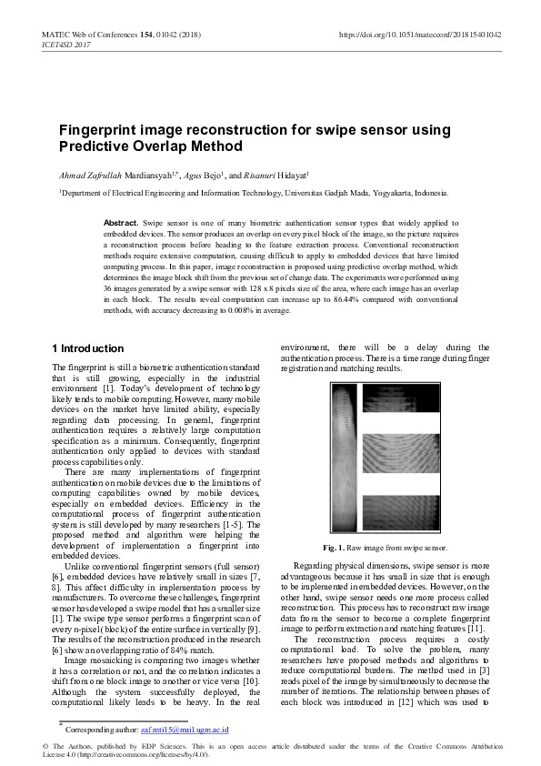 (PDF) Fingerprint image reconstruction for swipe sensor using Predictive Overlap Method
