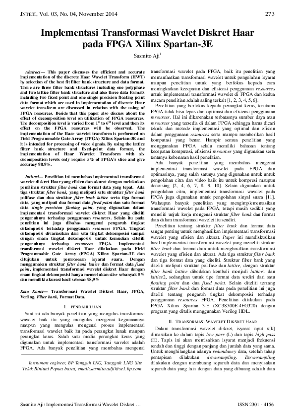 (PDF) Implementasi Transformasi Wavelet Diskret Haar pada FPGA Xilinx ...