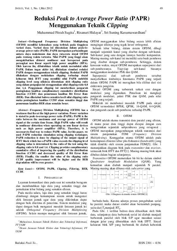(PDF) Reduksi Peak to Average Power Ratio (PAPR) Menggunakan Teknik Clipping