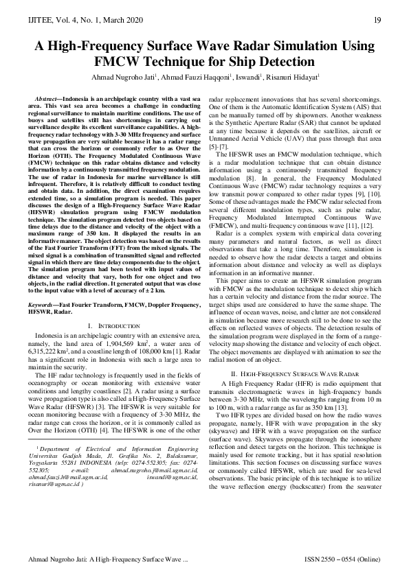 Pdf A High Frequency Surface Wave Radar Simulation Using Fmcw Technique For Ship Detection