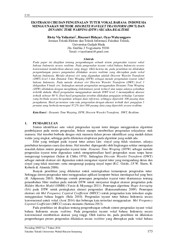(PDF) Ekstraksi Ciri Dan Pengenalan Tutur Vokal Bahasa Indonesia Menggunakan Metode Discrete ...