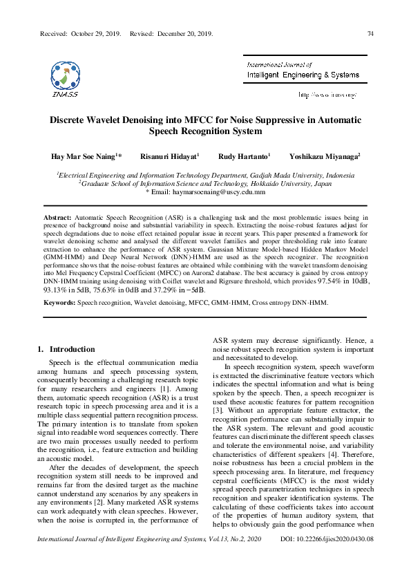 (PDF) Discrete Wavelet Denoising into MFCC for Noise Suppressive in ...
