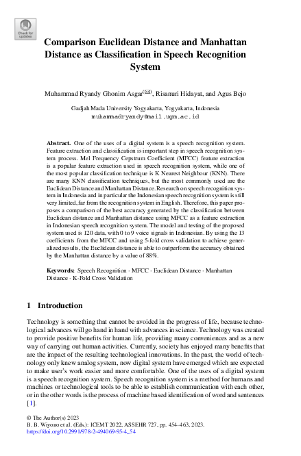 (PDF) Comparison Euclidean Distance and Manhattan Distance as ...