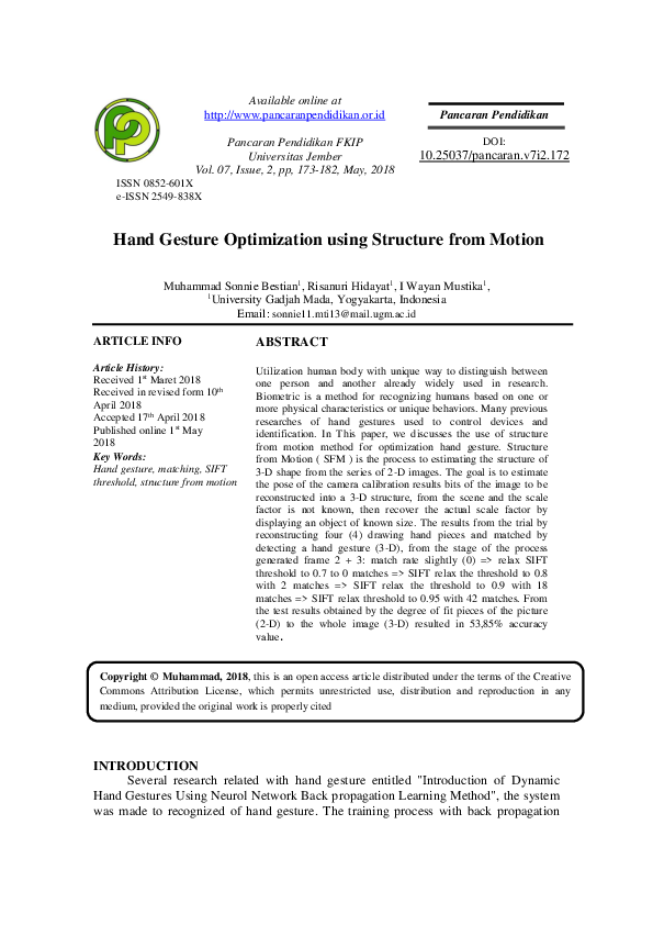 (PDF) Hand Gesture Optimization Using Structure From Motion