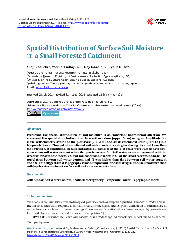 (PDF) Spatial Distribution of Surface Soil Moisture in a Small Forested Catchment