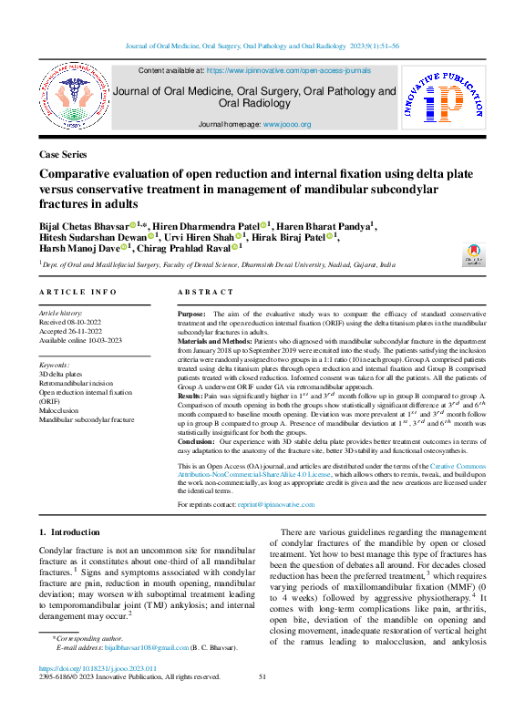 (PDF) Comparative evaluation of open reduction and internal fixation ...