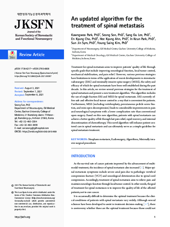 (PDF) Enhanced Algorithm for Spinal Metastasis Treatment