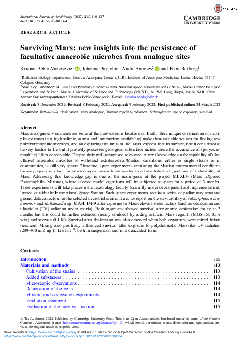 (PDF) Surviving Mars: new insights into the persistence of facultative anaerobic microbes from ...