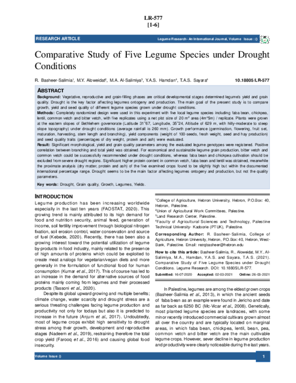 (PDF) Comparative Study of Five Legume Species under Drought Conditions ...