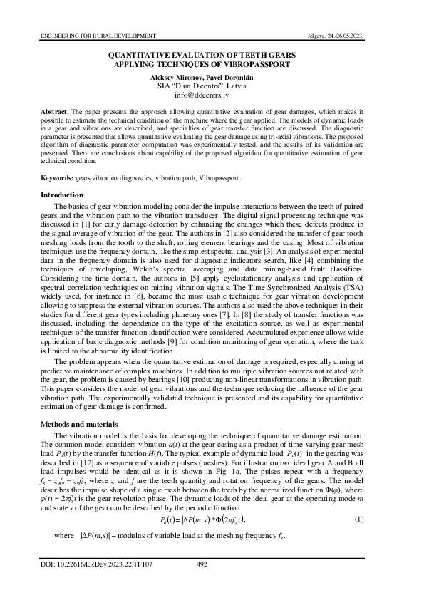 (PDF) Quantitative evaluation of teeth gears applying techniques of Vibropassport