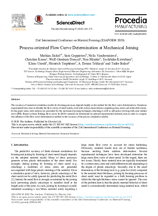 (PDF) Process-oriented Flow Curve Determination at Mechanical Joining