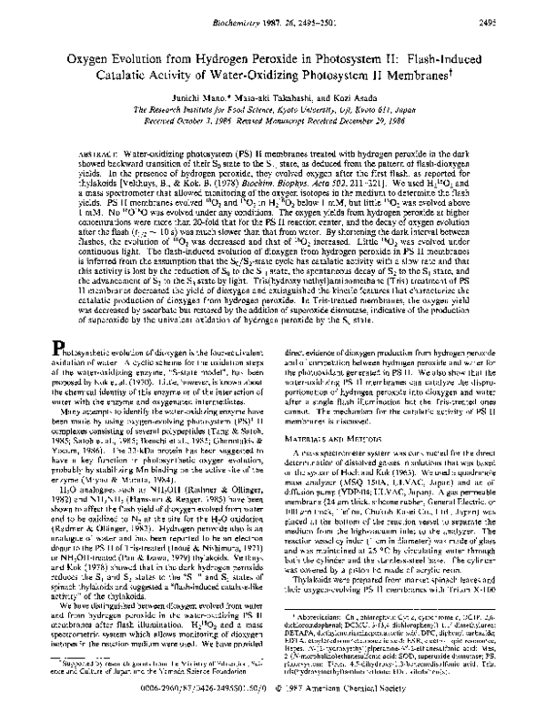 (PDF) Oxygen evolution from hydrogen peroxide in photosystem II: flash ...