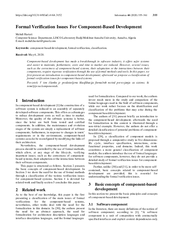 (PDF) Formal Verification Issues For Component-Based Development