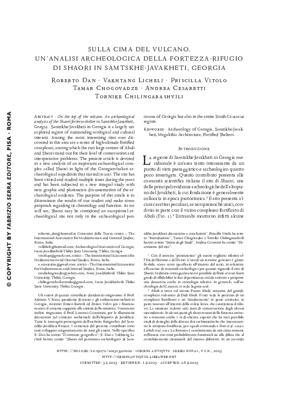 (PDF) 2023.24 - Sulla cima del vulcano. Un’analisi archeologica della fortezza-rifugio di Shaori ...