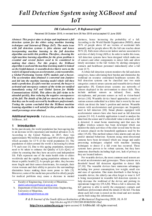 (PDF) Fall Detection System using XGBoost and IoT