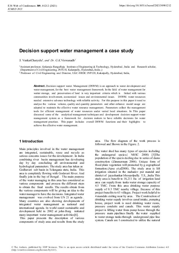 (PDF) Decision support water management a case study