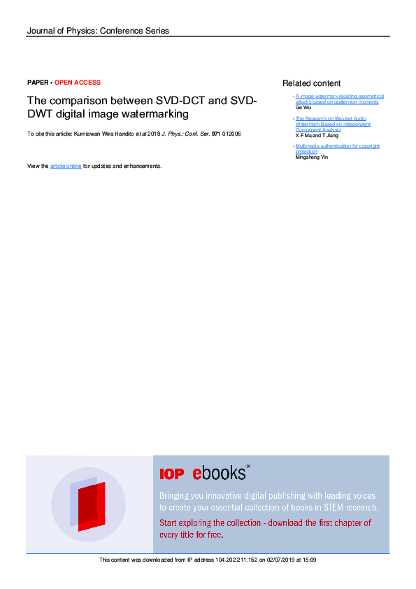 Pdf The Comparison Between Svd Dct And Svd Dwt Digital Image Watermarking