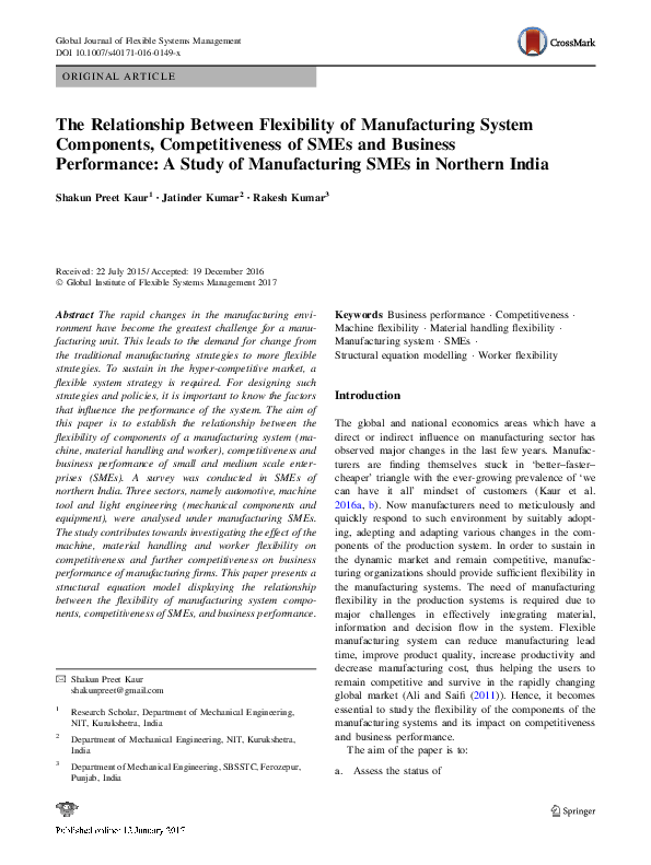 (PDF) The Relationship Between Flexibility of Manufacturing System ...