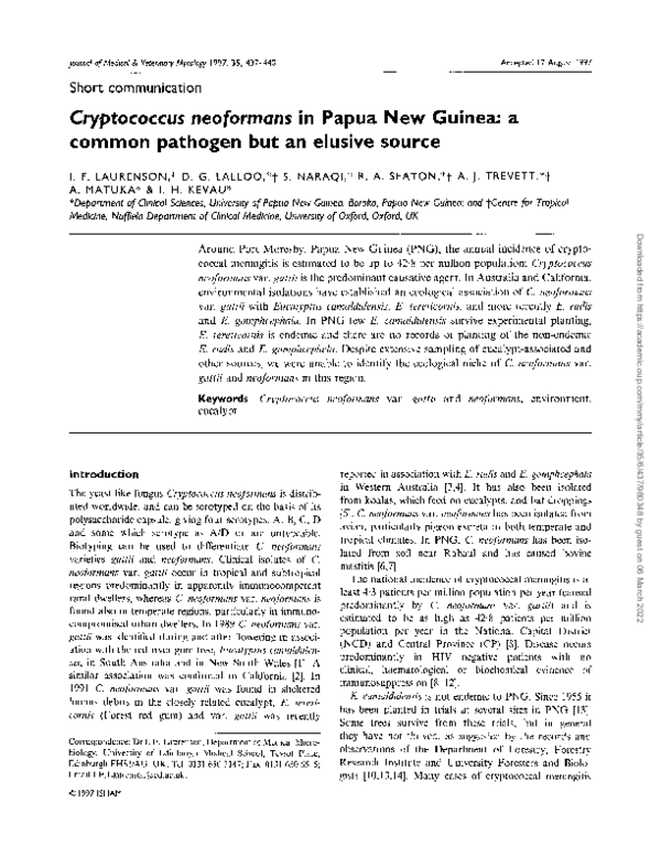 (PDF) Cryptococcus neoformansin Papua New Guinea: a common pathogen but an elusive source