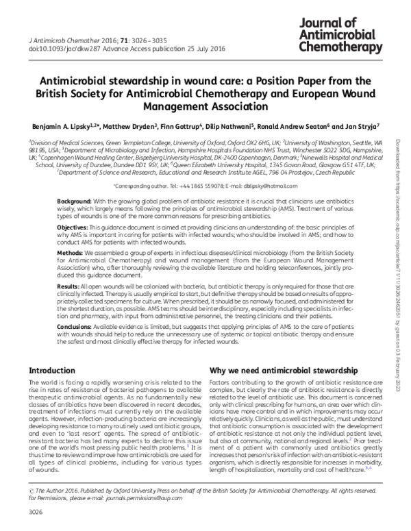 (PDF) Antimicrobial stewardship in wound care: a Position Paper from ...