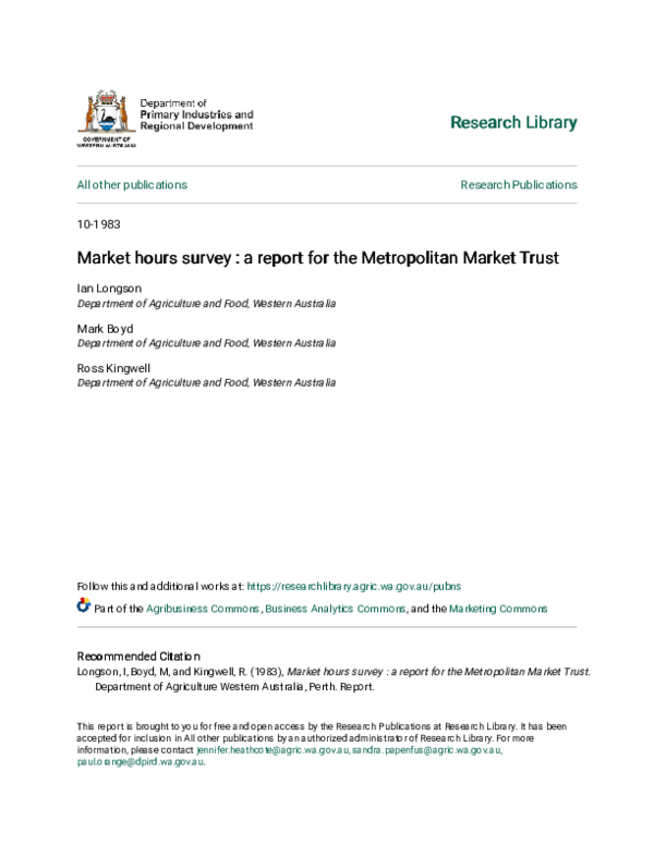 (PDF) Market hours survey : a report for the Metropolitan Market Trust