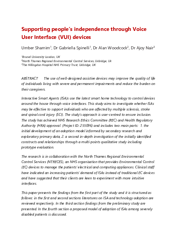 (PDF) Supporting people’s independence through Voice User Interface (VUI) devices