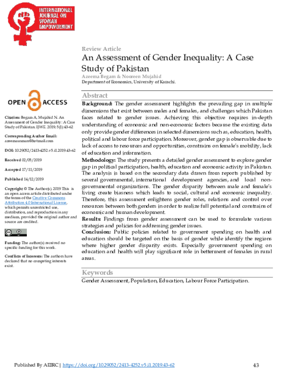 (PDF) An Assessment of Gender Inequality: A Case Study of Pakistan
