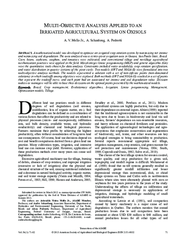 (PDF) Multi-Objective Analysis Applied to an Irrigated Agricultural ...