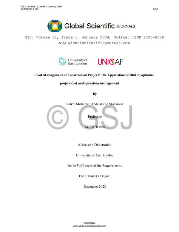 (PDF) Cost Management of Construction Project The Application of BIM to optimize project cost ...