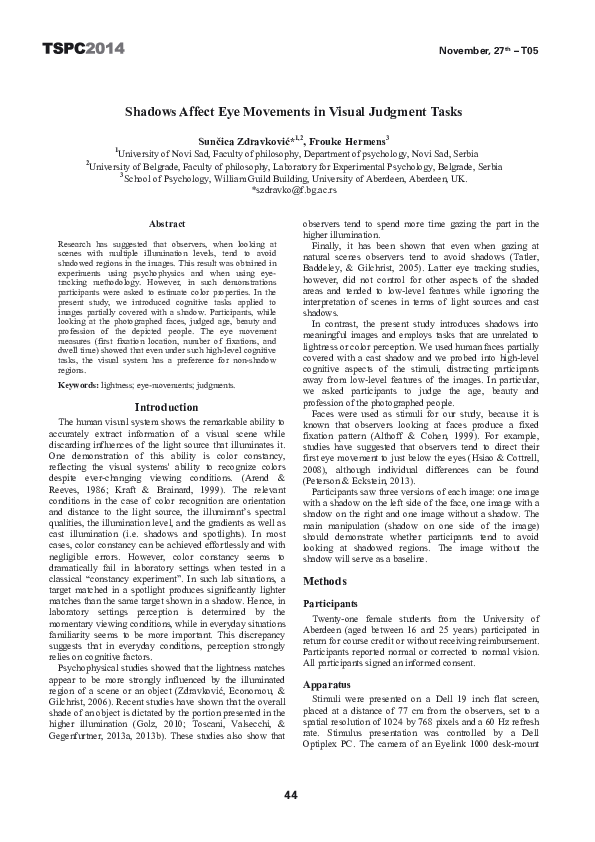 (PDF) Shadows Affect Eye Movements in Visual Judgment Tasks