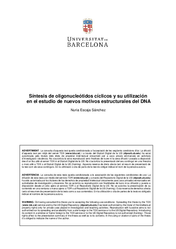 (PDF) Síntesis de oligonucleótidos cíclicos y su utilización en el ...