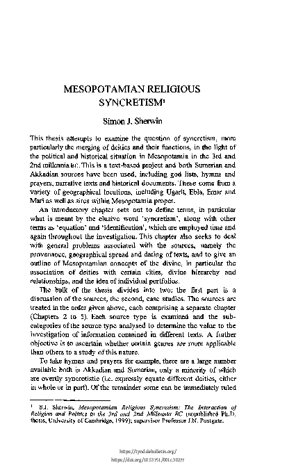 (PDF) Mesopotamian Religious Syncretism