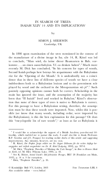 (PDF) In Search of Trees: Isaiah XLIV 14 and Its Implications