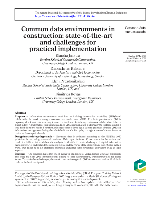 (PDF) Common data environments in construction: state-of-the-art and challenges for practical ...
