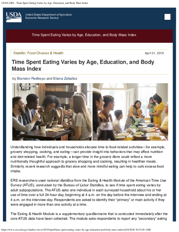(PDF) Time Spent Eating Varies by Age, Education, and Body Mass Index