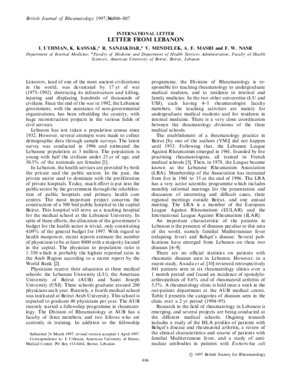 (PDF) Letter from Lebanon | Imad Uthman - Academia.edu