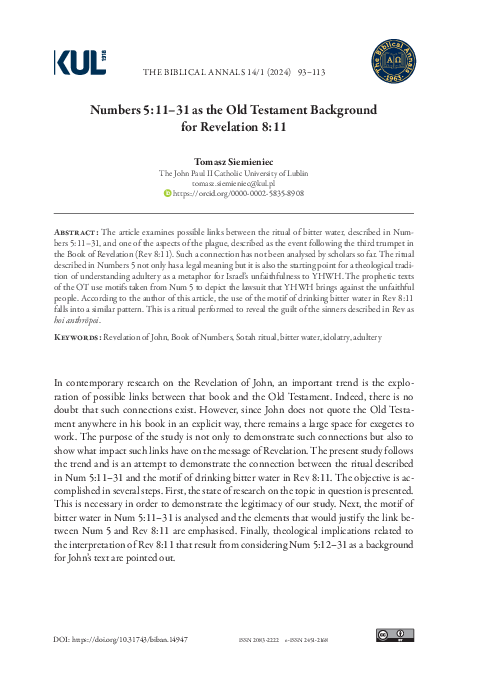 (PDF) Numbers 5:11–31 as the Old Testament Background for Revelation 8:11