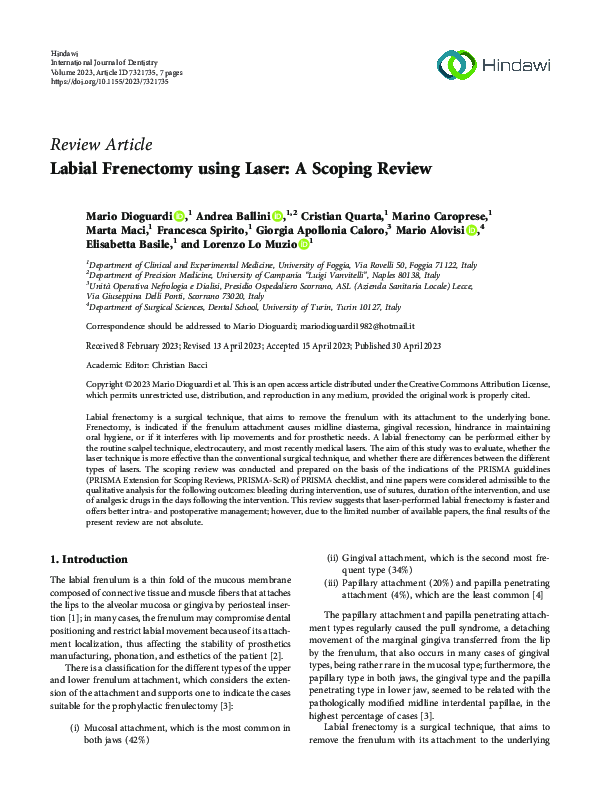 (PDF) Labial Frenectomy using Laser: A Scoping Review