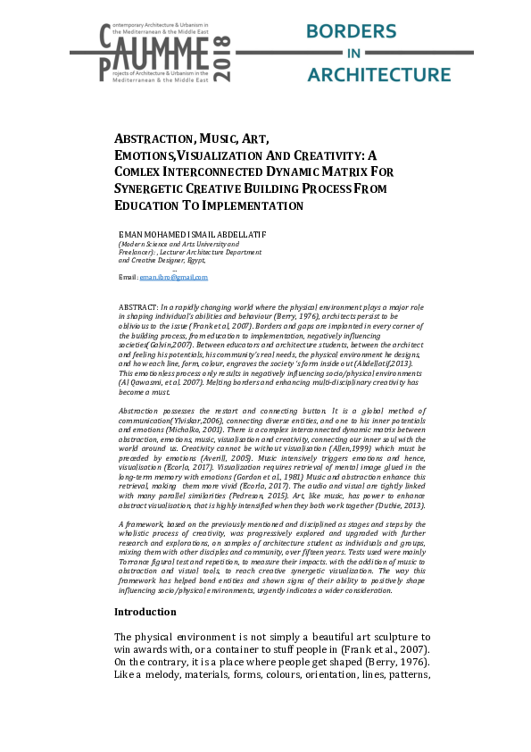 (PDF) ABSTRACTION, MUSIC, ART, EMOTIONS,VISUALIZATION AND CREATIVITY: A ...